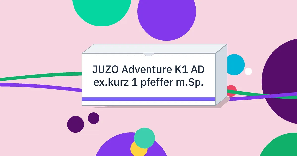 Symbolbild: Packung mit der Aufschrift JUZO Adventure K1 AD ex.kurz 1 pfeffer m.Sp. (PZN 14977276) – Verfügbarkeit und Bezug in Apotheken in Frankfurt am Main