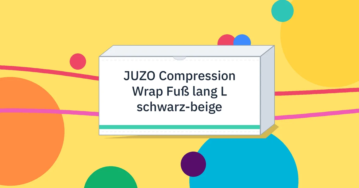 Symbolbild: Packung mit der Aufschrift JUZO Compression Wrap Fuß lang L schwarz-beige (PZN 16582381) – Verfügbarkeit und Bezug in Apotheken in Frankfurt am Main