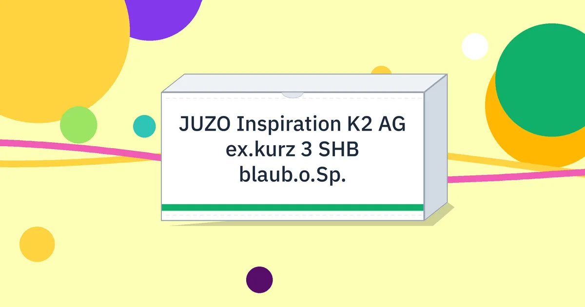 Symbolbild: Packung mit der Aufschrift JUZO Inspiration K2 AG ex.kurz 3 SHB blaub.o.Sp. (PZN 14962814) – Verfügbarkeit und Bezug in Apotheken in Frankfurt am Main