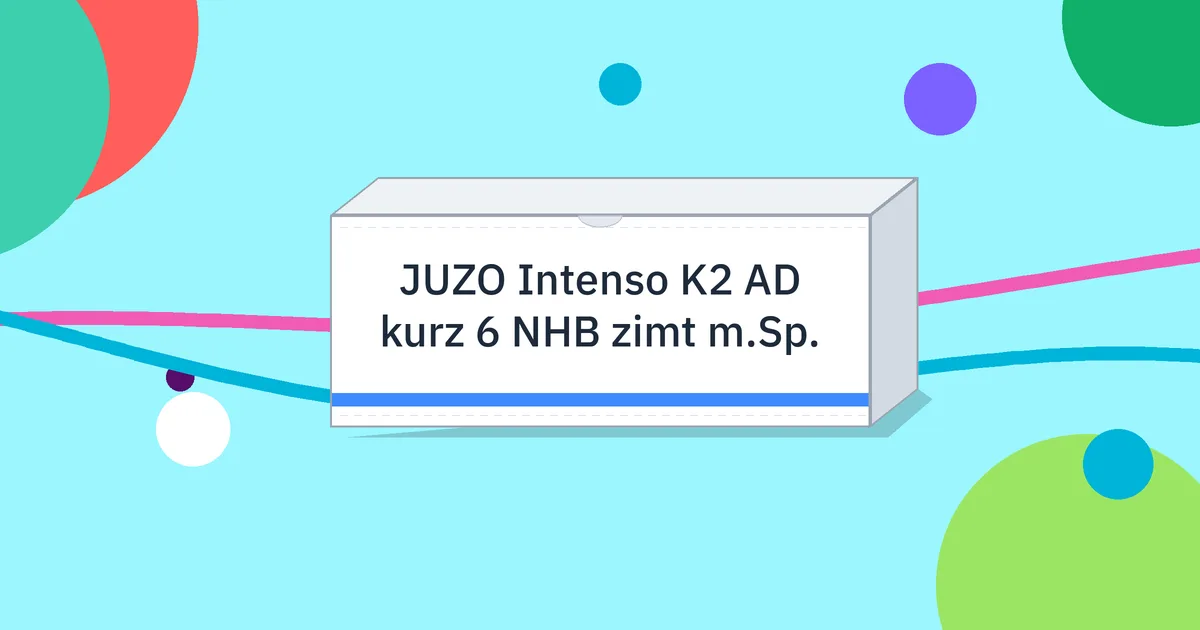 Symbolbild: Packung mit der Aufschrift JUZO Intenso K2 AD kurz 6 NHB zimt m.Sp. (PZN 18610911) – Verfügbarkeit und Bezug in Apotheken in Frankfurt am Main