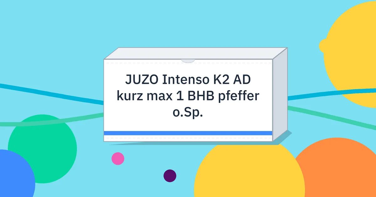Symbolbild: Packung mit der Aufschrift JUZO Intenso K2 AD kurz max 1 BHB pfeffer o.Sp. (PZN 18626013) – Verfügbarkeit und Bezug in Apotheken in Frankfurt am Main