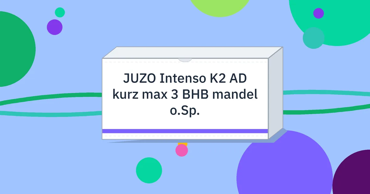 Symbolbild: Packung mit der Aufschrift JUZO Intenso K2 AD kurz max 3 BHB mandel o.Sp. (PZN 18626349) – Verfügbarkeit und Bezug in Apotheken in Frankfurt am Main