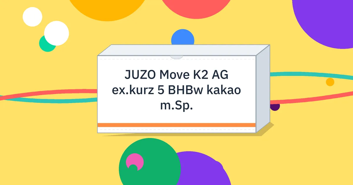 Symbolbild: Packung mit der Aufschrift JUZO Move K2 AG ex.kurz 5 BHBw kakao m.Sp. (PZN 18564074) – Verfügbarkeit und Bezug in Apotheken in Frankfurt am Main