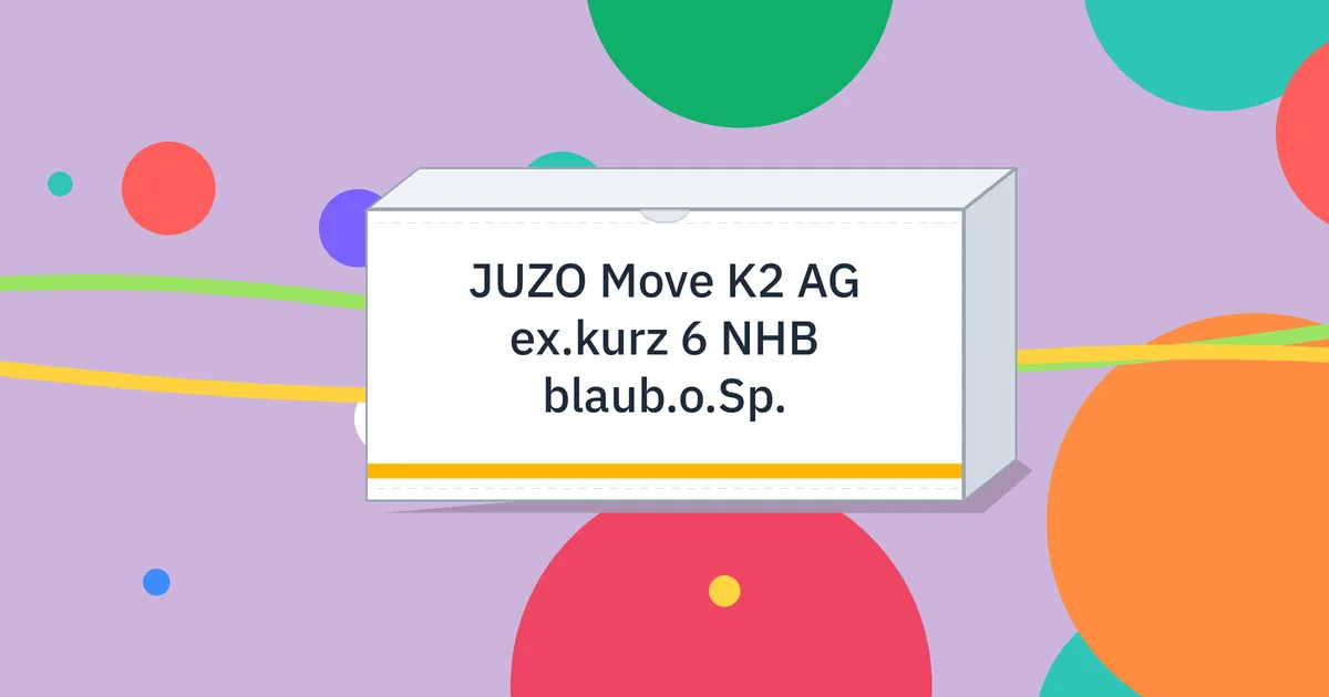 Symbolbild: Packung mit der Aufschrift JUZO Move K2 AG ex.kurz 6 NHB blaub.o.Sp. (PZN 18565257) – Verfügbarkeit und Bezug in Apotheken in Frankfurt am Main