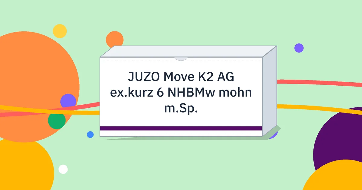 Symbolbild: Packung mit der Aufschrift JUZO Move K2 AG ex.kurz 6 NHBMw mohn m.Sp. (PZN 18563100) – Verfügbarkeit und Bezug in Apotheken in Frankfurt am Main