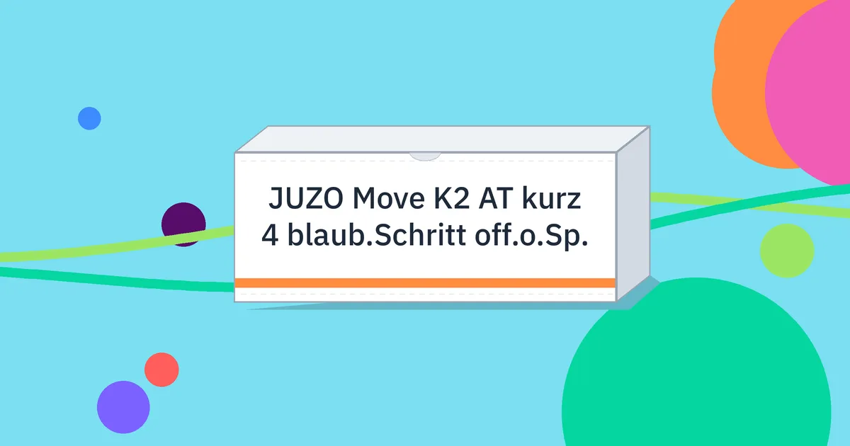 Symbolbild: Packung mit der Aufschrift JUZO Move K2 AT kurz 4 blaub.Schritt off.o.Sp. (PZN 20675993) – Verfügbarkeit und Bezug in Apotheken in Frankfurt am Main