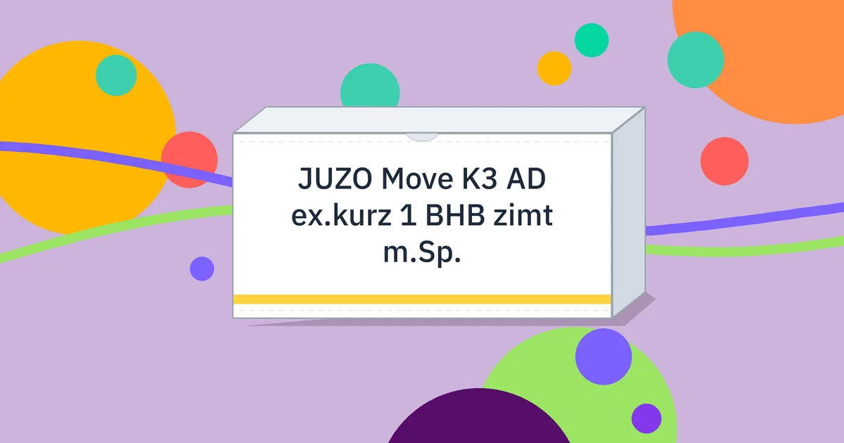 Symbolbild: Packung mit der Aufschrift JUZO Move K3 AD ex.kurz 1 BHB zimt m.Sp. (PZN 18569663) – Verfügbarkeit und Bezug in Apotheken in Frankfurt am Main
