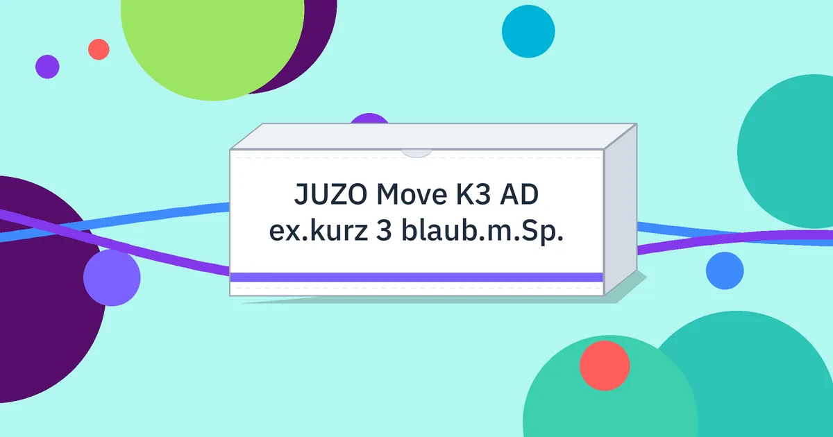 Symbolbild: Packung mit der Aufschrift JUZO Move K3 AD ex.kurz 3 blaub.m.Sp. (PZN 18573133) – Verfügbarkeit und Bezug in Apotheken in Frankfurt am Main