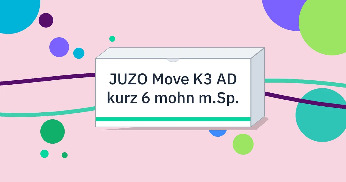 Symbolbild: Packung mit der Aufschrift JUZO Move K3 AD kurz 6 mohn m.Sp. (PZN 18571915) – Verfügbarkeit und Bezug in Apotheken in Frankfurt am Main