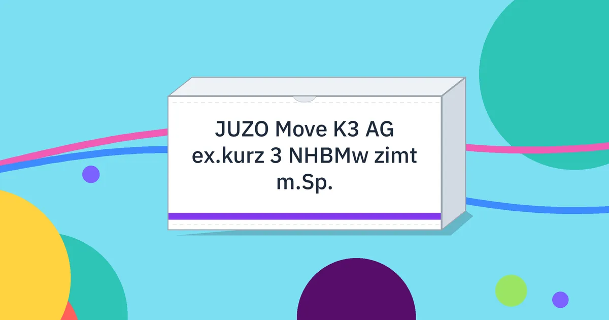 Symbolbild: Packung mit der Aufschrift JUZO Move K3 AG ex.kurz 3 NHBMw zimt m.Sp. (PZN 18582853) – Verfügbarkeit und Bezug in Apotheken in Frankfurt am Main
