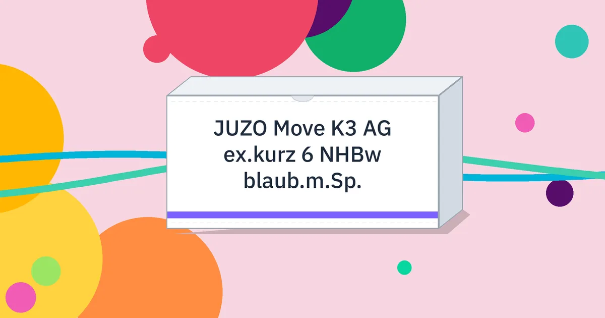 Symbolbild: Packung mit der Aufschrift JUZO Move K3 AG ex.kurz 6 NHBw blaub.m.Sp. (PZN 18594336) – Verfügbarkeit und Bezug in Apotheken in Frankfurt am Main