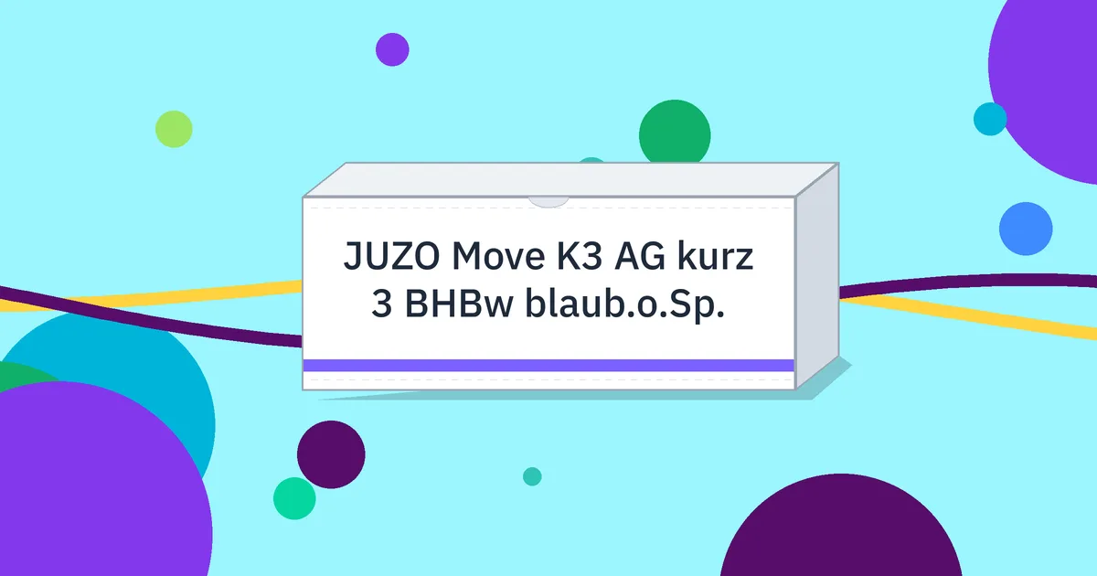 Symbolbild: Packung mit der Aufschrift JUZO Move K3 AG kurz 3 BHBw blaub.o.Sp. (PZN 18593638) – Verfügbarkeit und Bezug in Apotheken in Frankfurt am Main