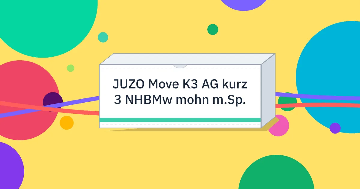 Symbolbild: Packung mit der Aufschrift JUZO Move K3 AG kurz 3 NHBMw mohn m.Sp. (PZN 18590806) – Verfügbarkeit und Bezug in Apotheken in Frankfurt am Main
