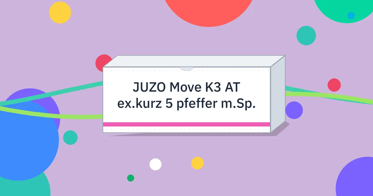 Symbolbild: Packung mit der Aufschrift JUZO Move K3 AT ex.kurz 5 pfeffer m.Sp. (PZN 20679896) – Verfügbarkeit und Bezug in Apotheken in Frankfurt am Main