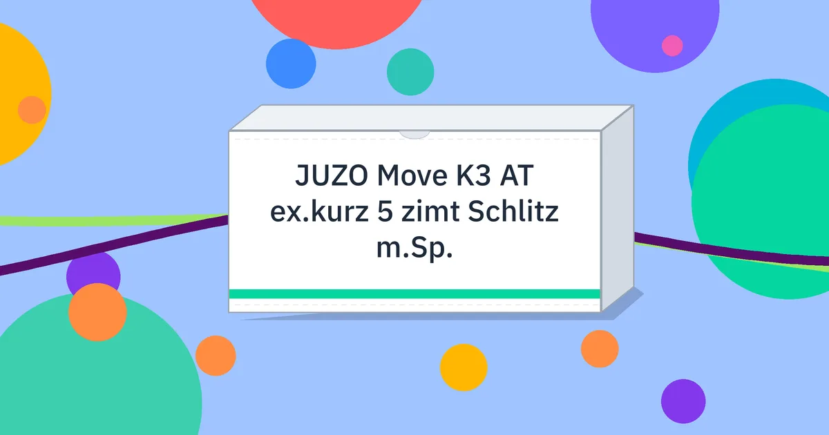 Symbolbild: Packung mit der Aufschrift JUZO Move K3 AT ex.kurz 5 zimt Schlitz m.Sp. (PZN 20681002) – Verfügbarkeit und Bezug in Apotheken in Frankfurt am Main