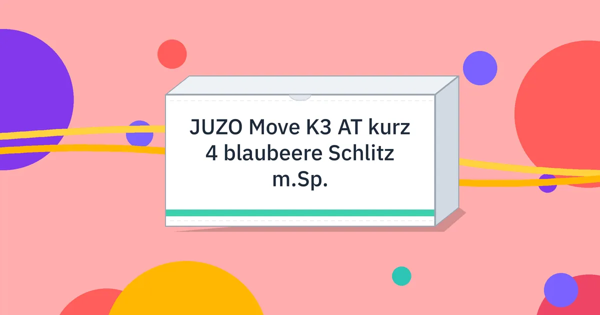 Symbolbild: Packung mit der Aufschrift JUZO Move K3 AT kurz 4 blaubeere Schlitz m.Sp. (PZN 20684236) – Verfügbarkeit und Bezug in Apotheken in Frankfurt am Main