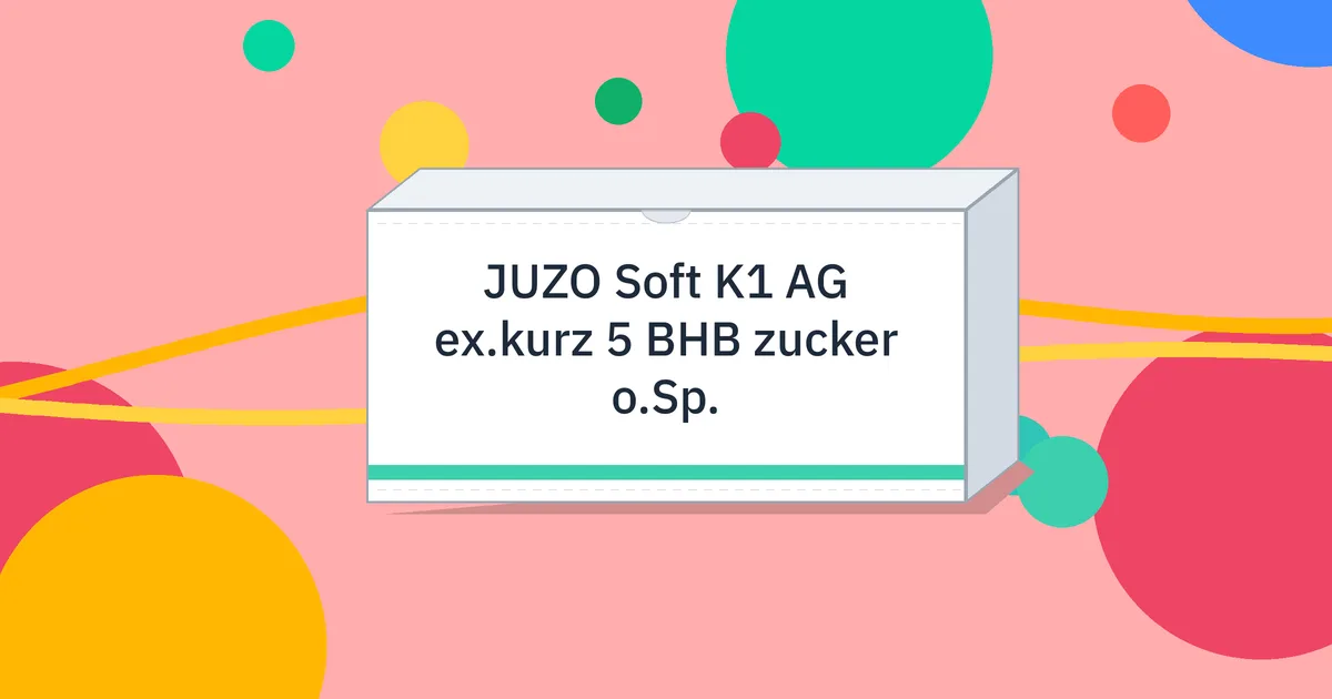 Symbolbild: Packung mit der Aufschrift JUZO Soft K1 AG ex.kurz 5 BHB zucker o.Sp. (PZN 14823946) – Verfügbarkeit und Bezug in Apotheken in Frankfurt am Main