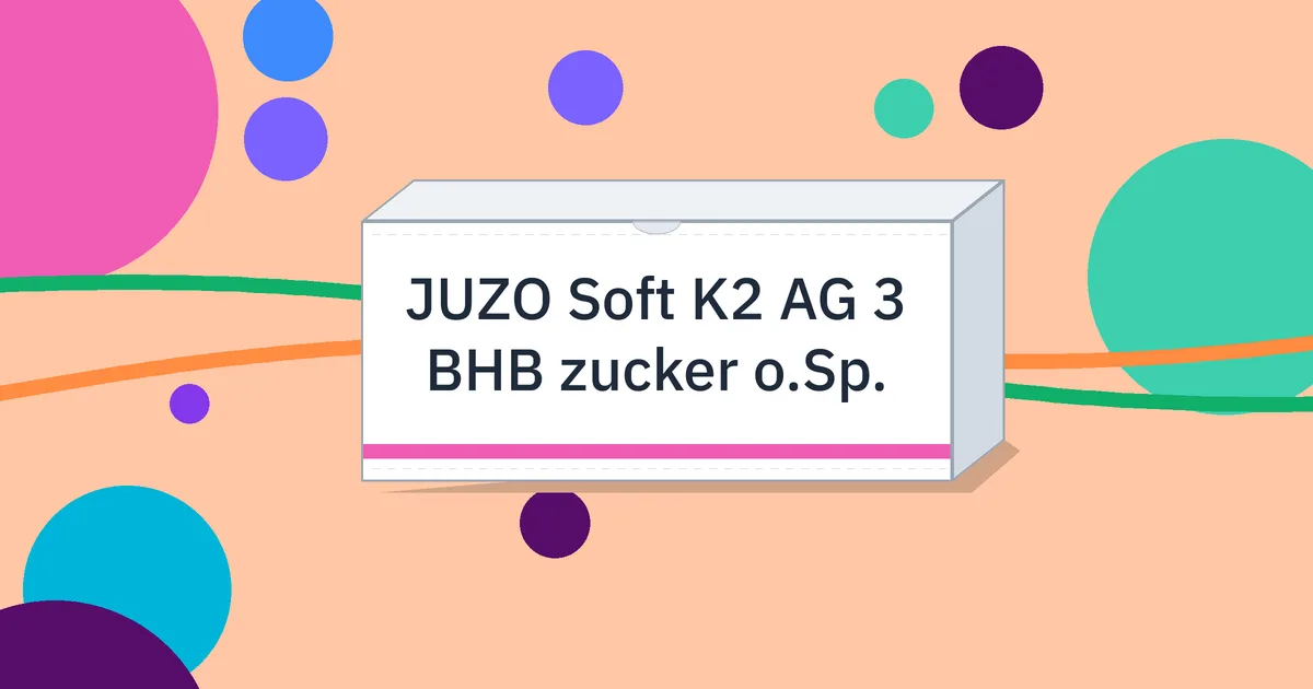 Symbolbild: Packung mit der Aufschrift JUZO Soft K2 AG 3 BHB zucker o.Sp. (PZN 14825218) – Verfügbarkeit und Bezug in Apotheken in Frankfurt am Main