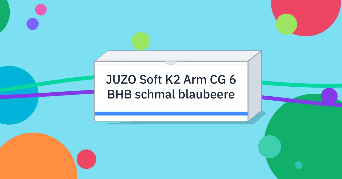Symbolbild: Packung mit der Aufschrift JUZO Soft K2 Arm CG 6 BHB schmal blaubeere (PZN 15511605) – Verfügbarkeit und Bezug in Apotheken in Frankfurt am Main
