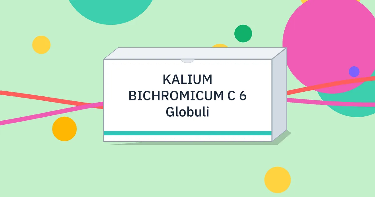 Symbolbild: Packung mit der Aufschrift KALIUM BICHROMICUM C 6 Globuli (PZN 19417636) – Verfügbarkeit und Bezug in Apotheken in Frankfurt am Main
