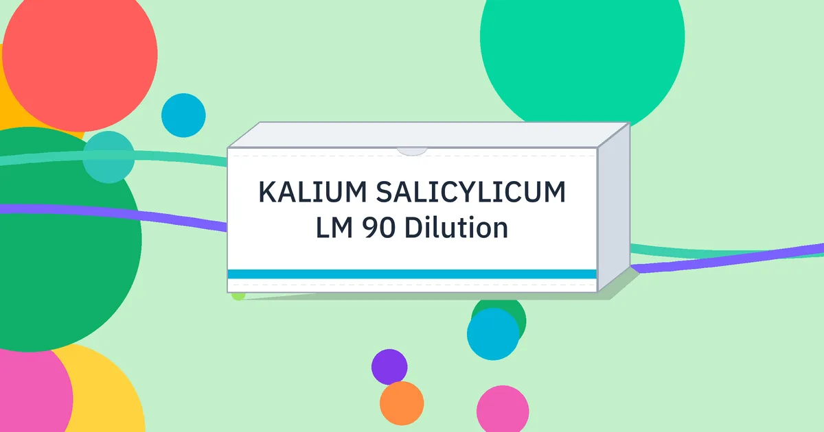 Symbolbild: Packung mit der Aufschrift KALIUM SALICYLICUM LM 90 Dilution (PZN 12925708) – Verfügbarkeit und Bezug in Apotheken in Frankfurt am Main