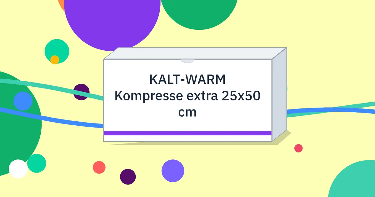 Symbolbild: Packung mit der Aufschrift KALT-WARM Kompresse extra 25x50 cm (PZN 18840976) – Verfügbarkeit und Bezug in Apotheken in Frankfurt am Main