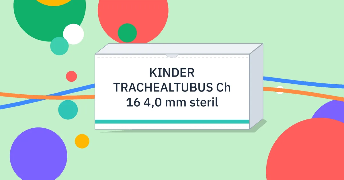 Symbolbild: Packung mit der Aufschrift KINDER TRACHEALTUBUS Ch 16 4,0 mm steril (PZN 16034188) – Verfügbarkeit und Bezug in Apotheken in Frankfurt am Main