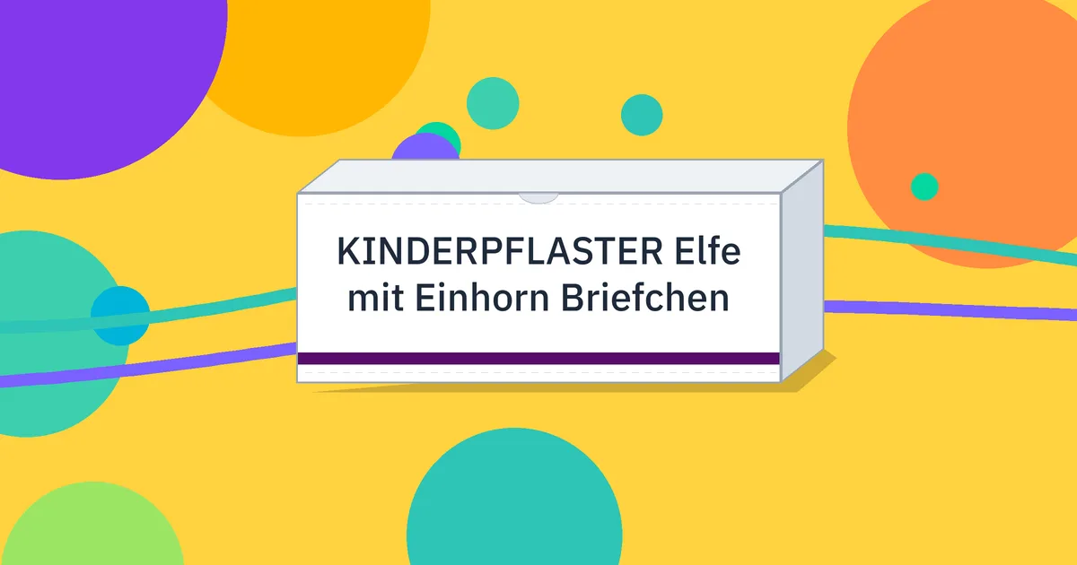 Symbolbild: Packung mit der Aufschrift KINDERPFLASTER Elfe mit Einhorn Briefchen (PZN 19405343) – Verfügbarkeit und Bezug in Apotheken in Frankfurt am Main