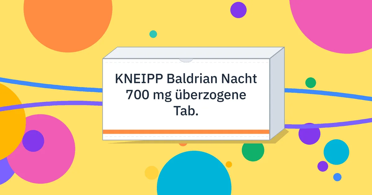 Symbolbild: Packung mit der Aufschrift KNEIPP Baldrian Nacht 700 mg überzogene Tab. (PZN 16167357) – Verfügbarkeit und Bezug in Apotheken in Frankfurt am Main