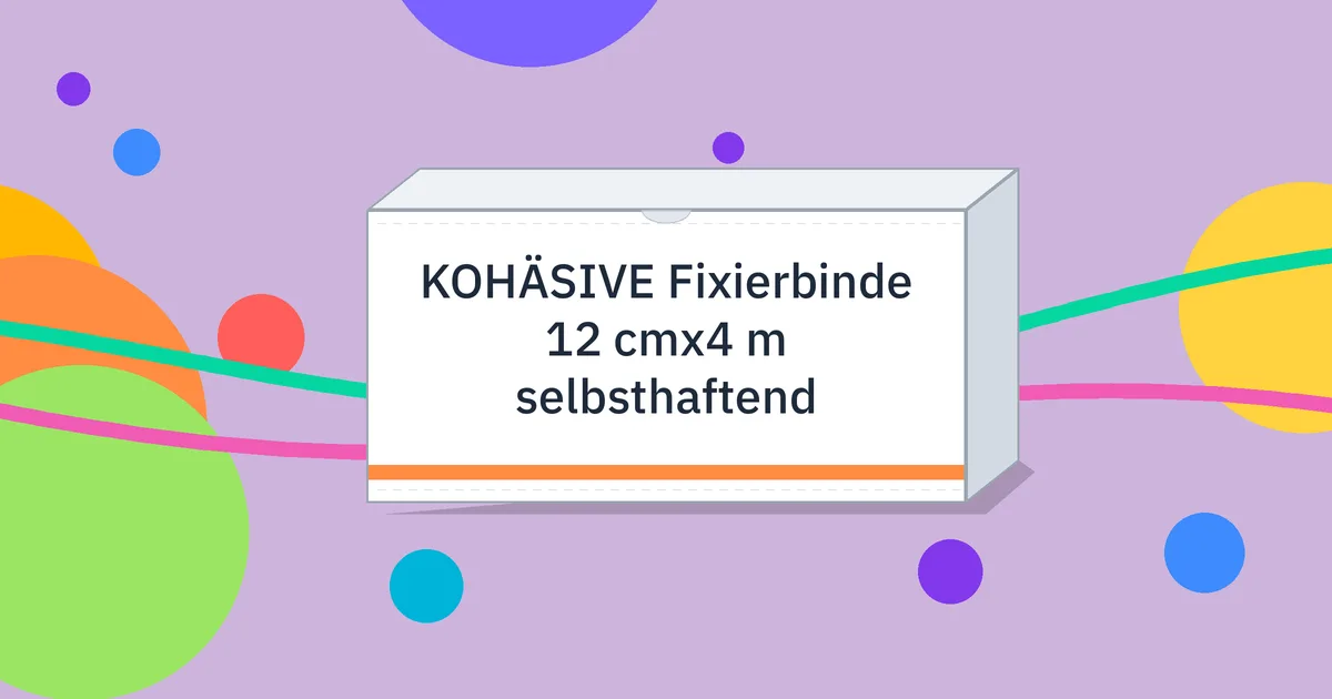 Symbolbild: Packung mit der Aufschrift KOHÄSIVE Fixierbinde 12 cmx4 m selbsthaftend (PZN 17542604) – Verfügbarkeit und Bezug in Apotheken in Frankfurt am Main
