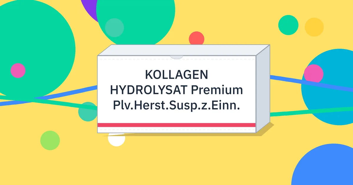 Symbolbild: Packung mit der Aufschrift KOLLAGEN HYDROLYSAT Premium Plv.Herst.Susp.z.Einn. (PZN 17396628) – Verfügbarkeit und Bezug in Apotheken in Frankfurt am Main