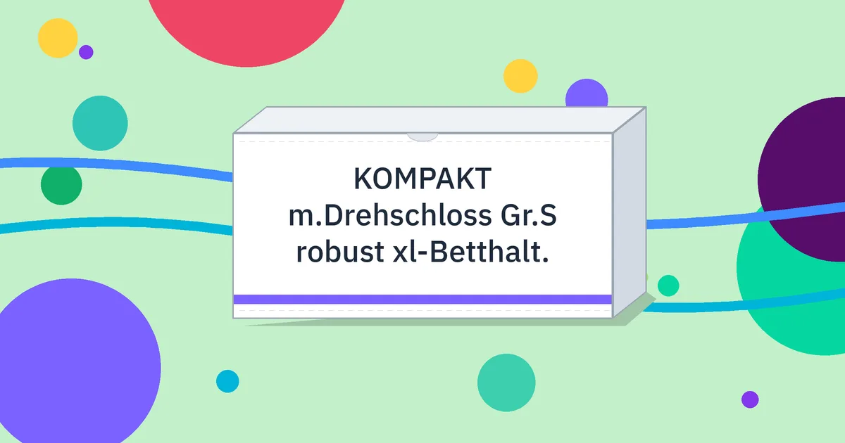Symbolbild: Packung mit der Aufschrift KOMPAKT m.Drehschloss Gr.S robust xl-Betthalt. (PZN 11568979) – Verfügbarkeit und Bezug in Apotheken in Frankfurt am Main