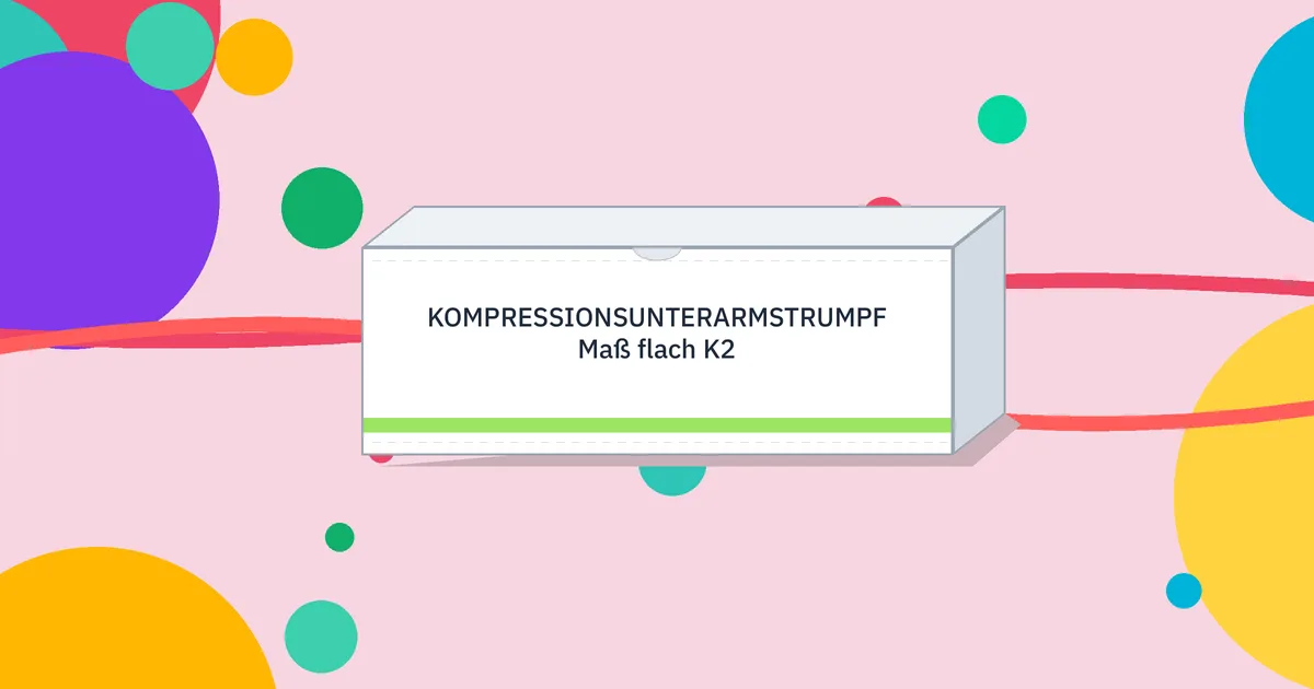 Symbolbild: Packung mit der Aufschrift KOMPRESSIONSUNTERARMSTRUMPF Maß flach K2 (PZN 16746397) – Verfügbarkeit und Bezug in Apotheken in Frankfurt am Main