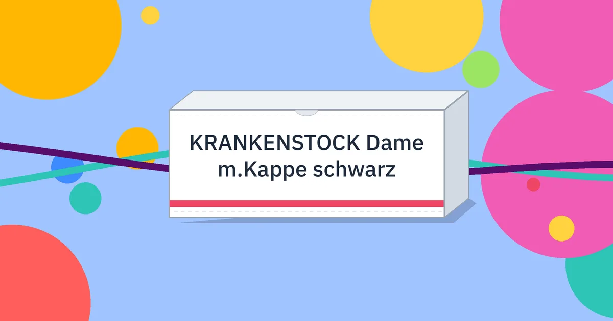 Symbolbild: Packung mit der Aufschrift KRANKENSTOCK Dame m.Kappe schwarz (PZN 01966294) – Verfügbarkeit und Bezug in Apotheken in Frankfurt am Main