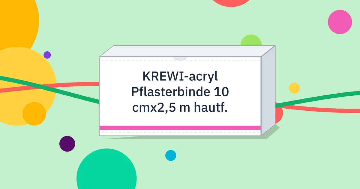 Symbolbild: Packung mit der Aufschrift KREWI-acryl Pflasterbinde 10 cmx2,5 m hautf. (PZN 18426018) – Verfügbarkeit und Bezug in Apotheken in Frankfurt am Main