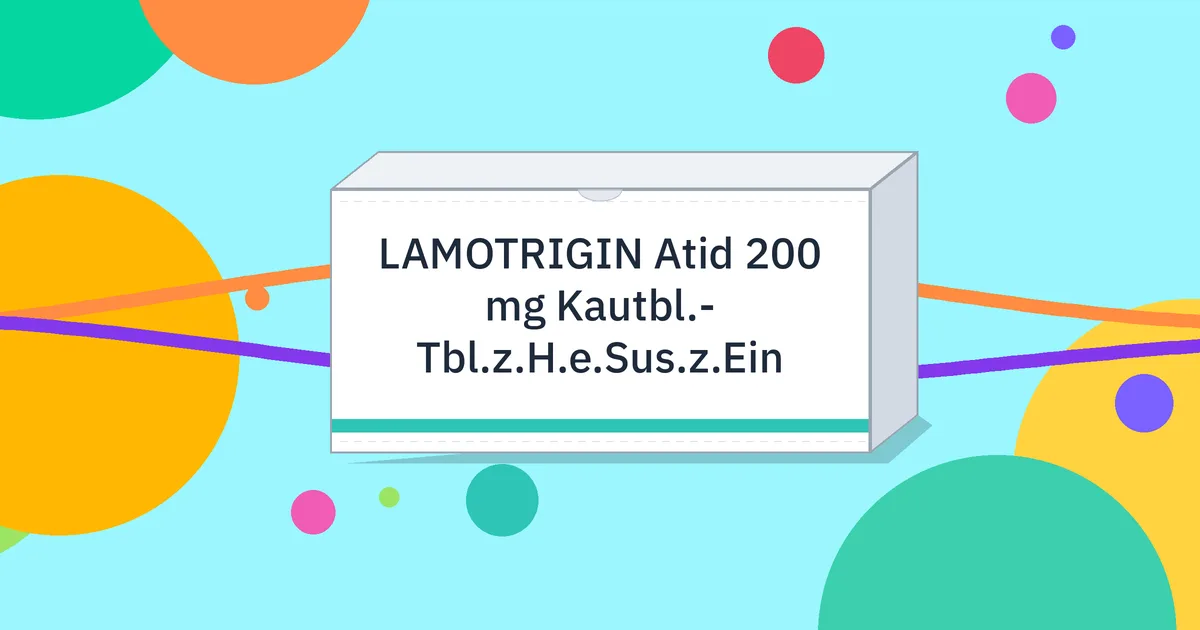 Symbolbild: Packung mit der Aufschrift LAMOTRIGIN Atid 200 mg Kautbl.-Tbl.z.H.e.Sus.z.Ein (PZN 09462216) – Verfügbarkeit und Bezug in Apotheken in Frankfurt am Main