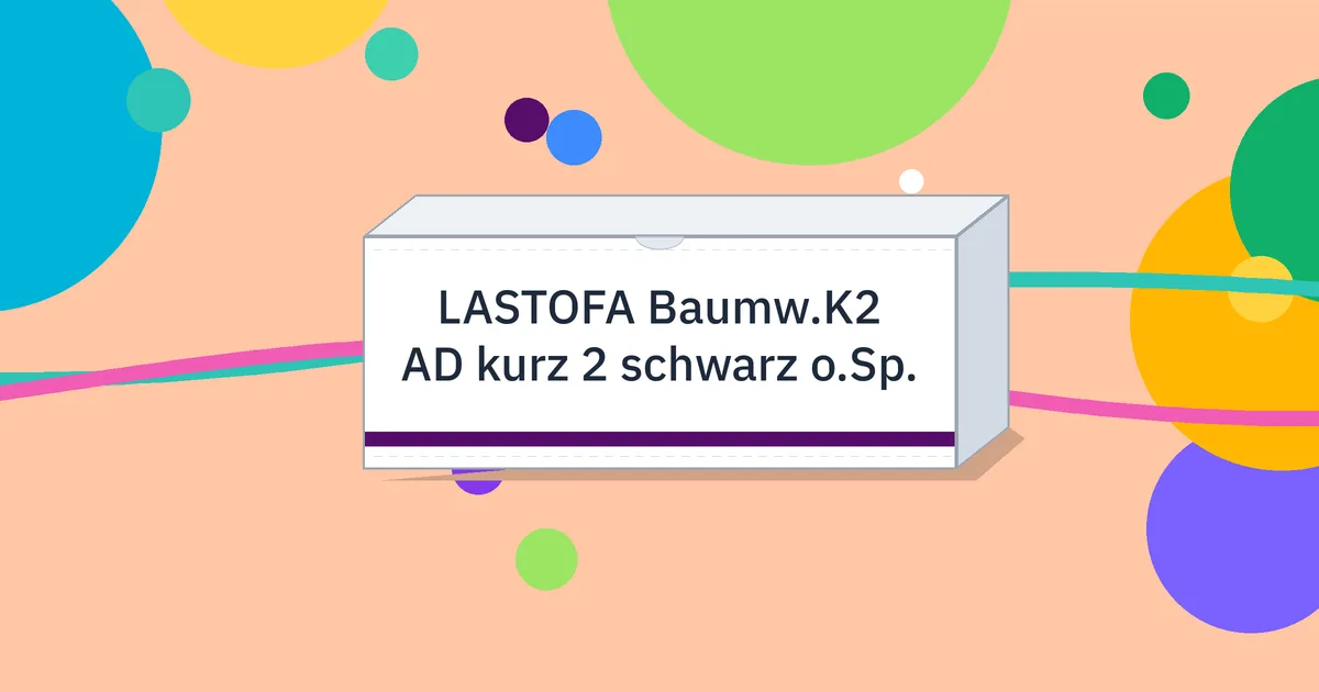 Symbolbild: Packung mit der Aufschrift LASTOFA Baumw.K2 AD kurz 2 schwarz o.Sp. (PZN 01945760) – Verfügbarkeit und Bezug in Apotheken in Frankfurt am Main