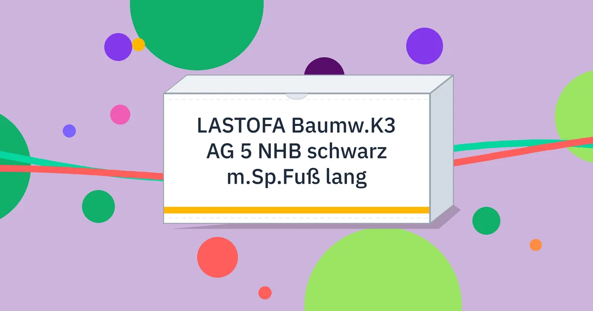 Symbolbild: Packung mit der Aufschrift LASTOFA Baumw.K3 AG 5 NHB schwarz m.Sp.Fuß lang (PZN 01954351) – Verfügbarkeit und Bezug in Apotheken in Frankfurt am Main