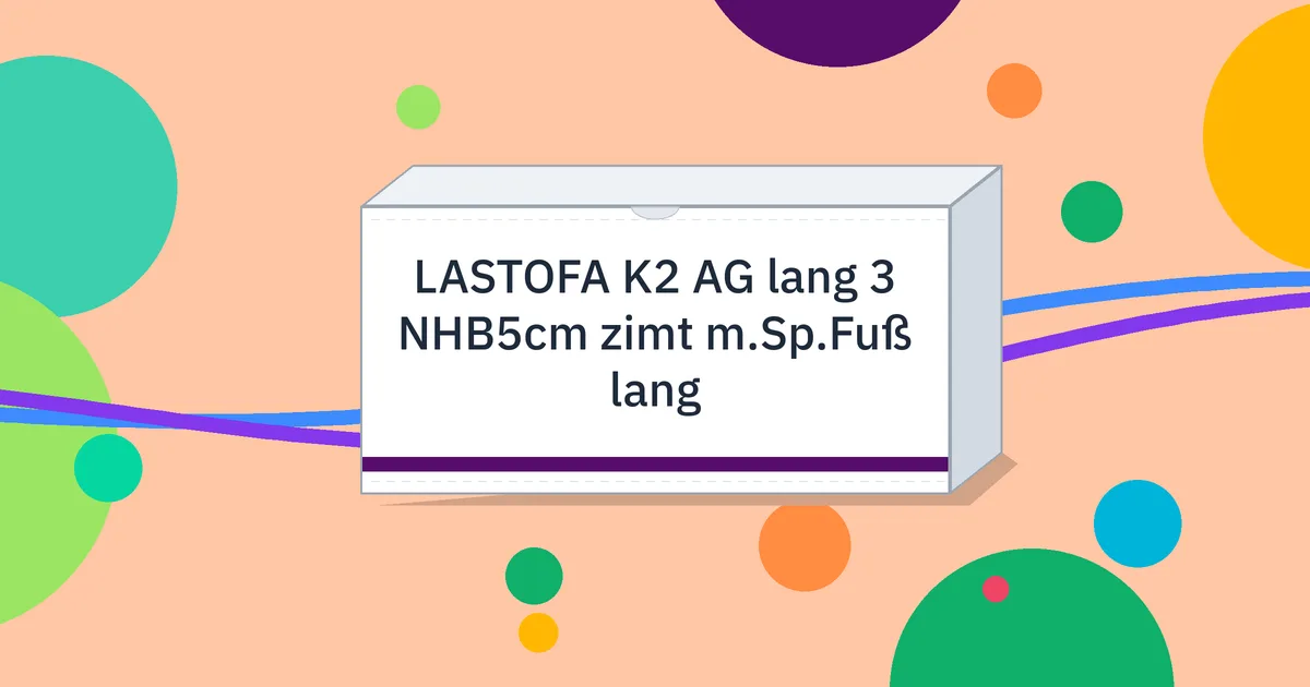Symbolbild: Packung mit der Aufschrift LASTOFA K2 AG lang 3 NHB5cm zimt m.Sp.Fuß lang (PZN 13804036) – Verfügbarkeit und Bezug in Apotheken in Frankfurt am Main