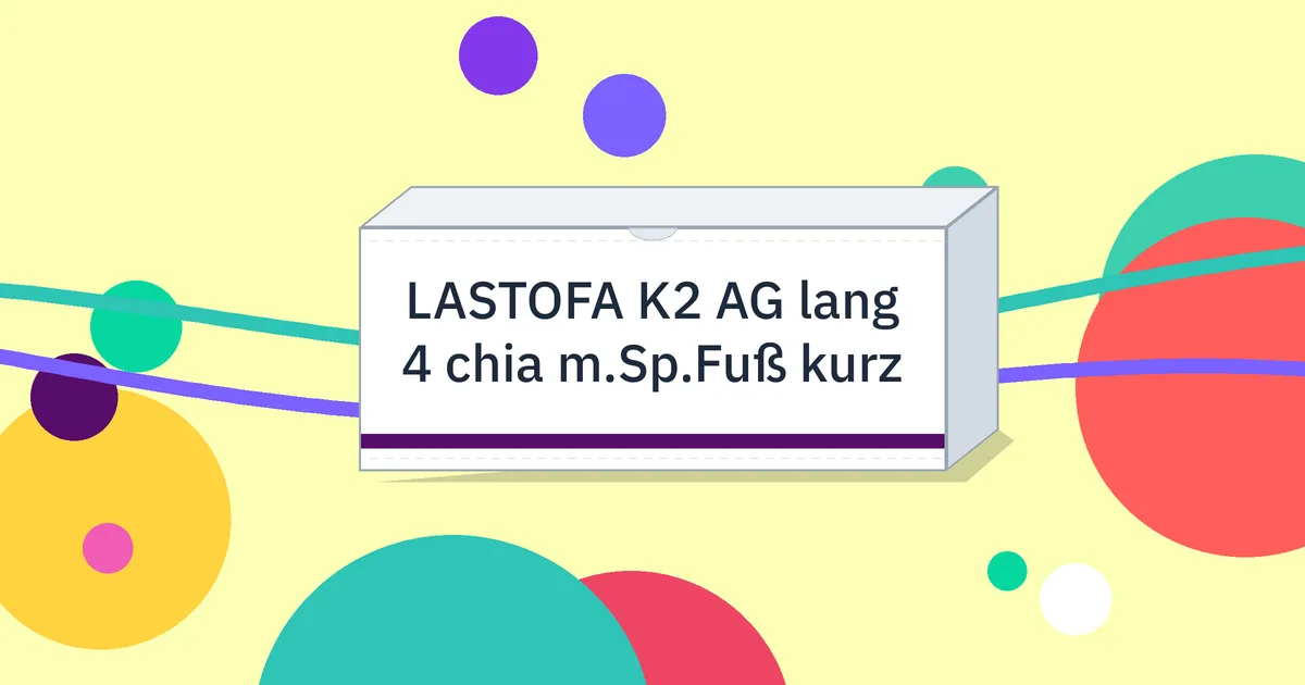 Symbolbild: Packung mit der Aufschrift LASTOFA K2 AG lang 4 chia m.Sp.Fuß kurz (PZN 13804881) – Verfügbarkeit und Bezug in Apotheken in Frankfurt am Main