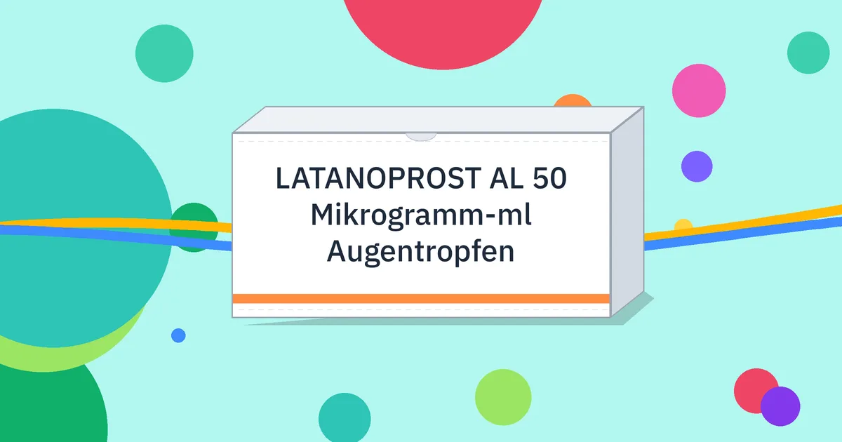 Symbolbild: Packung mit der Aufschrift LATANOPROST AL 50 Mikrogramm-ml Augentropfen (PZN 08469015) – Verfügbarkeit und Bezug in Apotheken in Frankfurt am Main