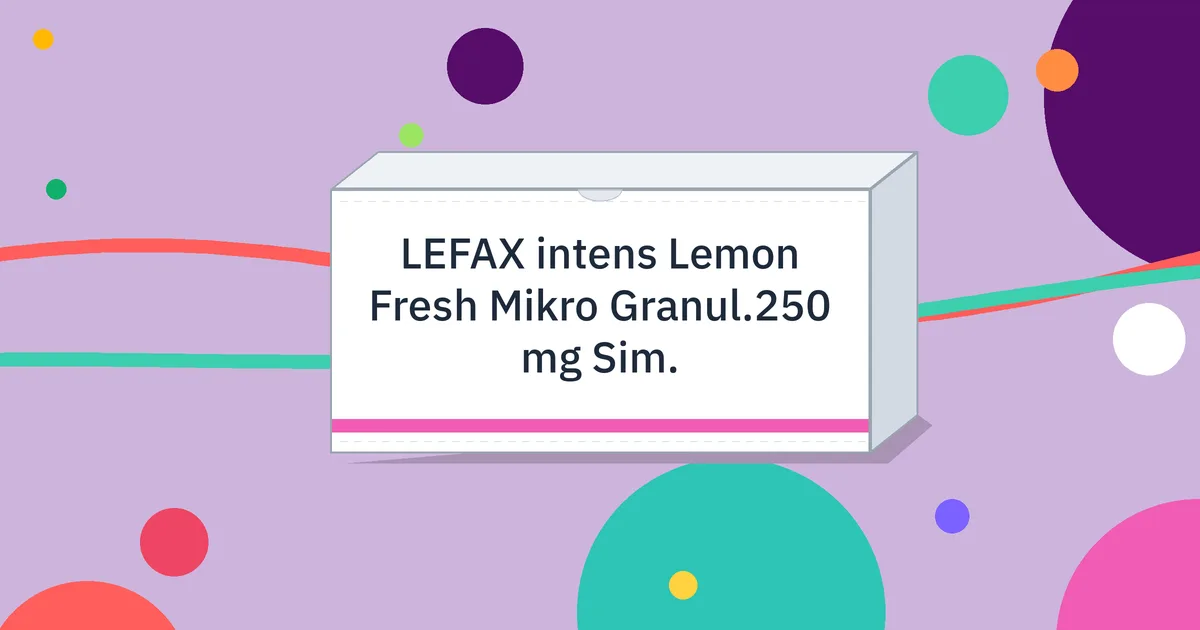 Symbolbild: Packung mit der Aufschrift LEFAX intens Lemon Fresh Mikro Granul.250 mg Sim. (PZN 10537876) – Verfügbarkeit und Bezug in Apotheken in Frankfurt am Main
