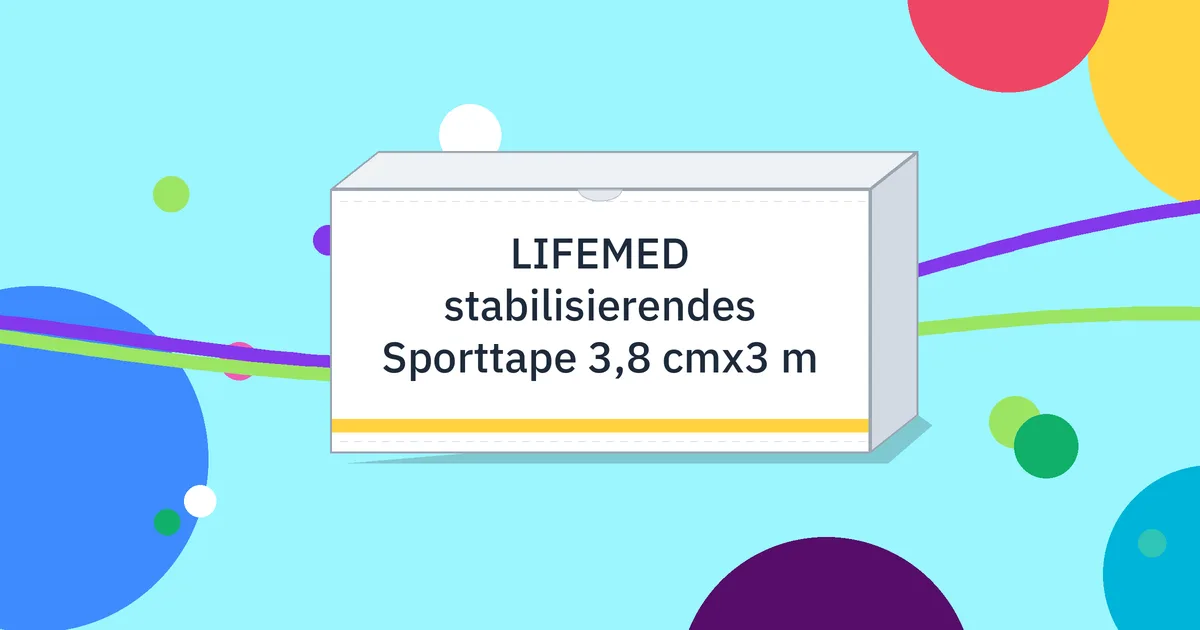 Symbolbild: Packung mit der Aufschrift LIFEMED stabilisierendes Sporttape 3,8 cmx3 m (PZN 19195791) – Verfügbarkeit und Bezug in Apotheken in Frankfurt am Main