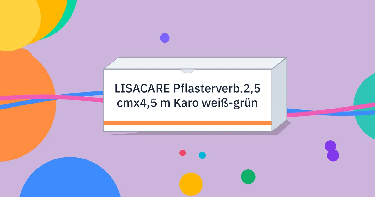 Symbolbild: Packung mit der Aufschrift LISACARE Pflasterverb.2,5 cmx4,5 m Karo weiß-grün (PZN 17891859) – Verfügbarkeit und Bezug in Apotheken in Frankfurt am Main