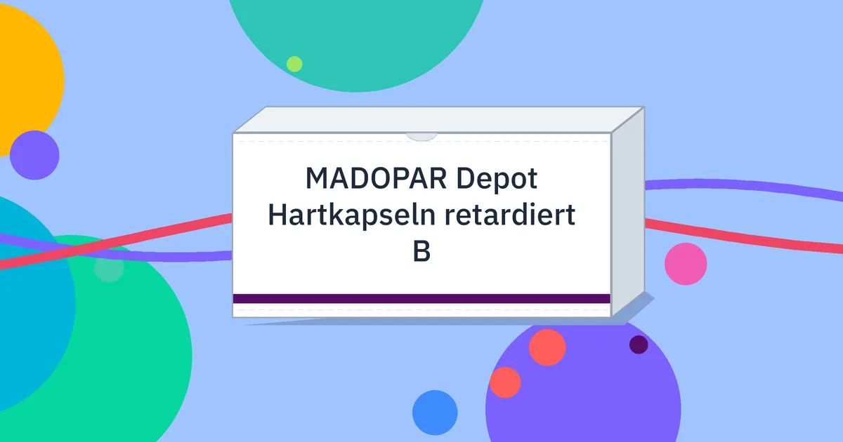 Symbolbild: Packung mit der Aufschrift MADOPAR Depot Hartkapseln retardiert B (PZN 03108413) – Verfügbarkeit und Bezug in Apotheken in Frankfurt am Main