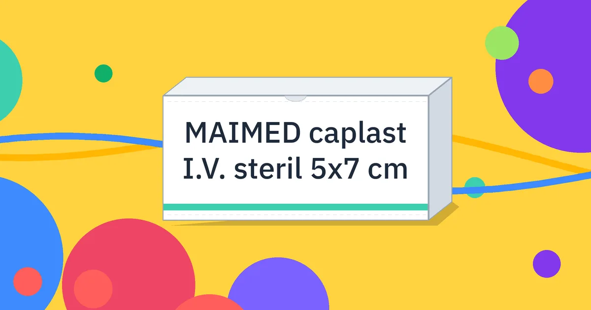 Symbolbild: Packung mit der Aufschrift MAIMED caplast I.V. steril 5x7 cm (PZN 07795712) – Verfügbarkeit und Bezug in Apotheken in Frankfurt am Main
