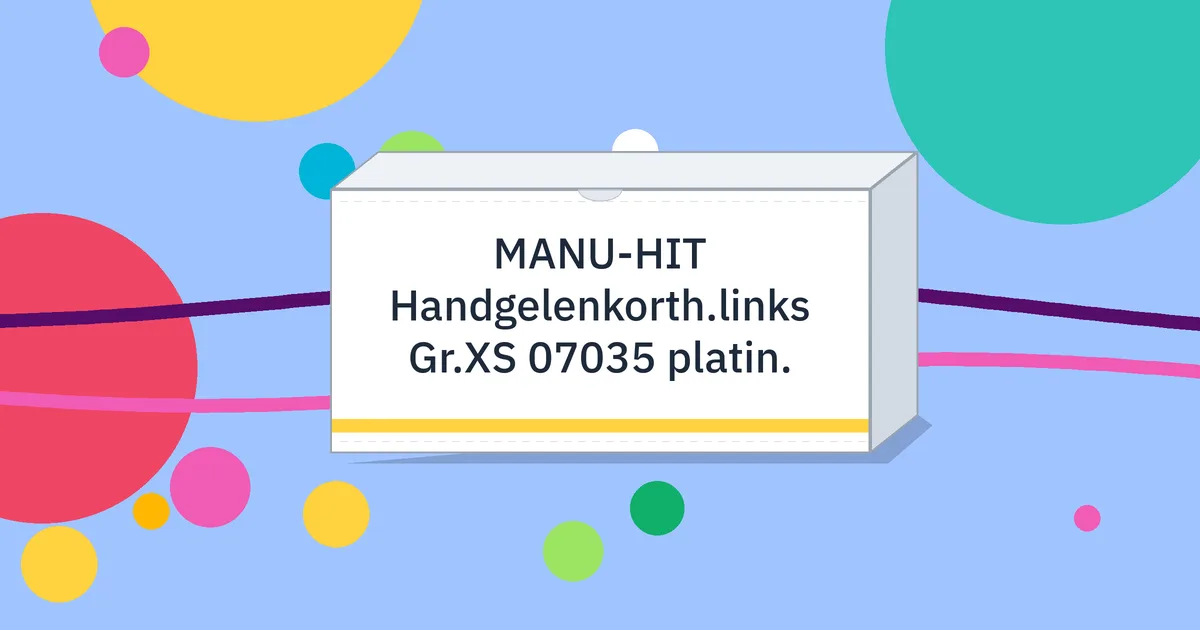 Symbolbild: Packung mit der Aufschrift MANU-HIT Handgelenkorth.links Gr.XS 07035 platin. (PZN 03261847) – Verfügbarkeit und Bezug in Apotheken in Frankfurt am Main