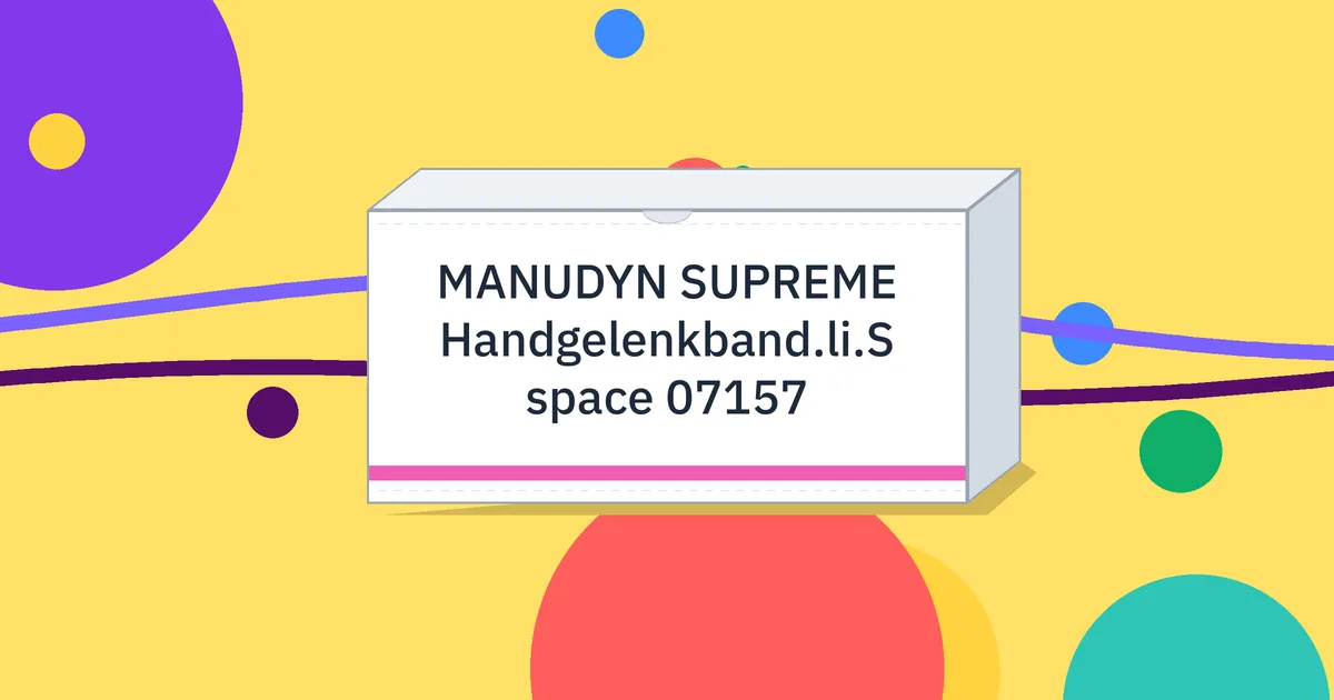 Symbolbild: Packung mit der Aufschrift MANUDYN SUPREME Handgelenkband.li.S space 07157 (PZN 20095497) – Verfügbarkeit und Bezug in Apotheken in Frankfurt am Main