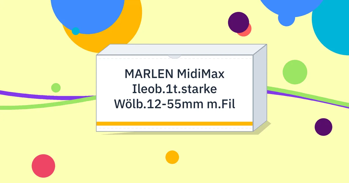 Symbolbild: Packung mit der Aufschrift MARLEN MidiMax Ileob.1t.starke Wölb.12-55mm m.Fil (PZN 16658262) – Verfügbarkeit und Bezug in Apotheken in Frankfurt am Main