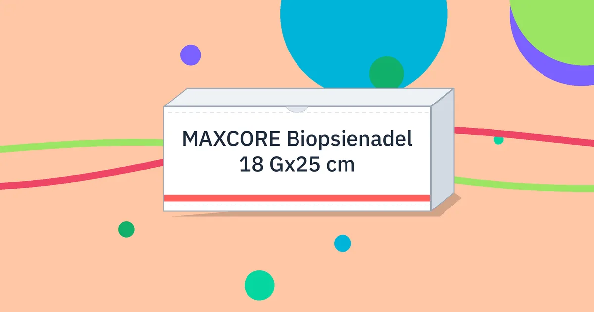 Symbolbild: Packung mit der Aufschrift MAXCORE Biopsienadel 18 Gx25 cm (PZN 07780917) – Verfügbarkeit und Bezug in Apotheken in Frankfurt am Main